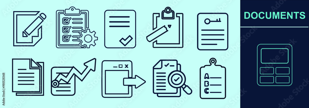 Documents line icon set for presentation, explanation, marketing ...