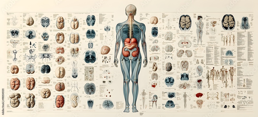 Human anatomy x-ray with a clean, minimal texture and 3D design. The ...