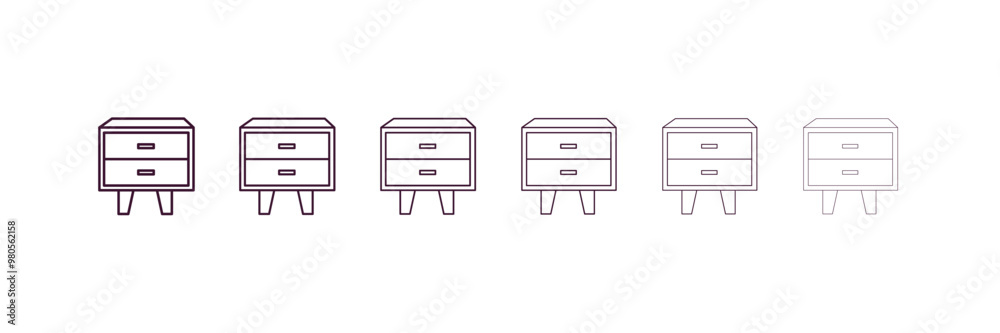 side table outline icon. Linear vector from furniture concept. 6 different line style side table ...