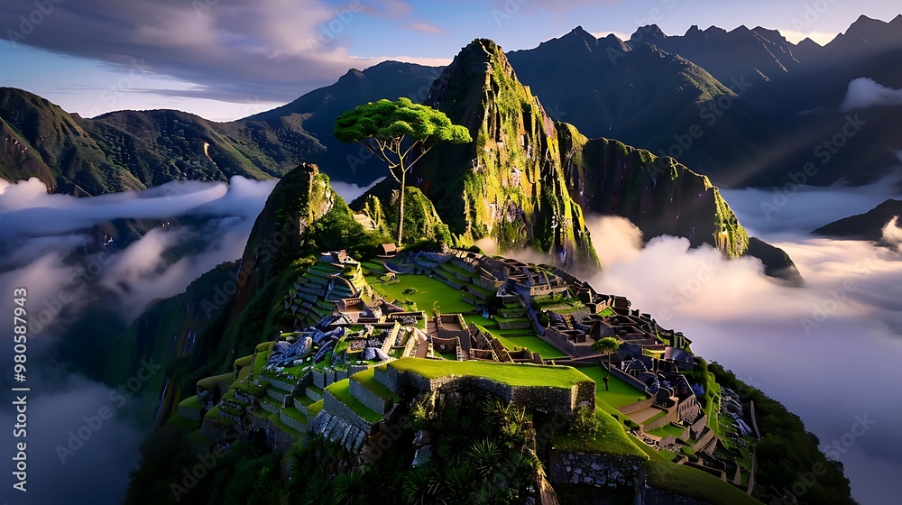 machu picchu hidden in mist, first light revealing ancient city the ...