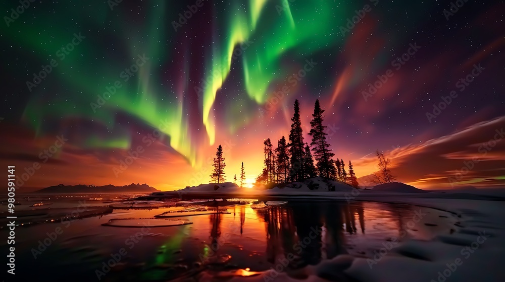 arctic tundra with northern lights dancing overhead the vibrant ...