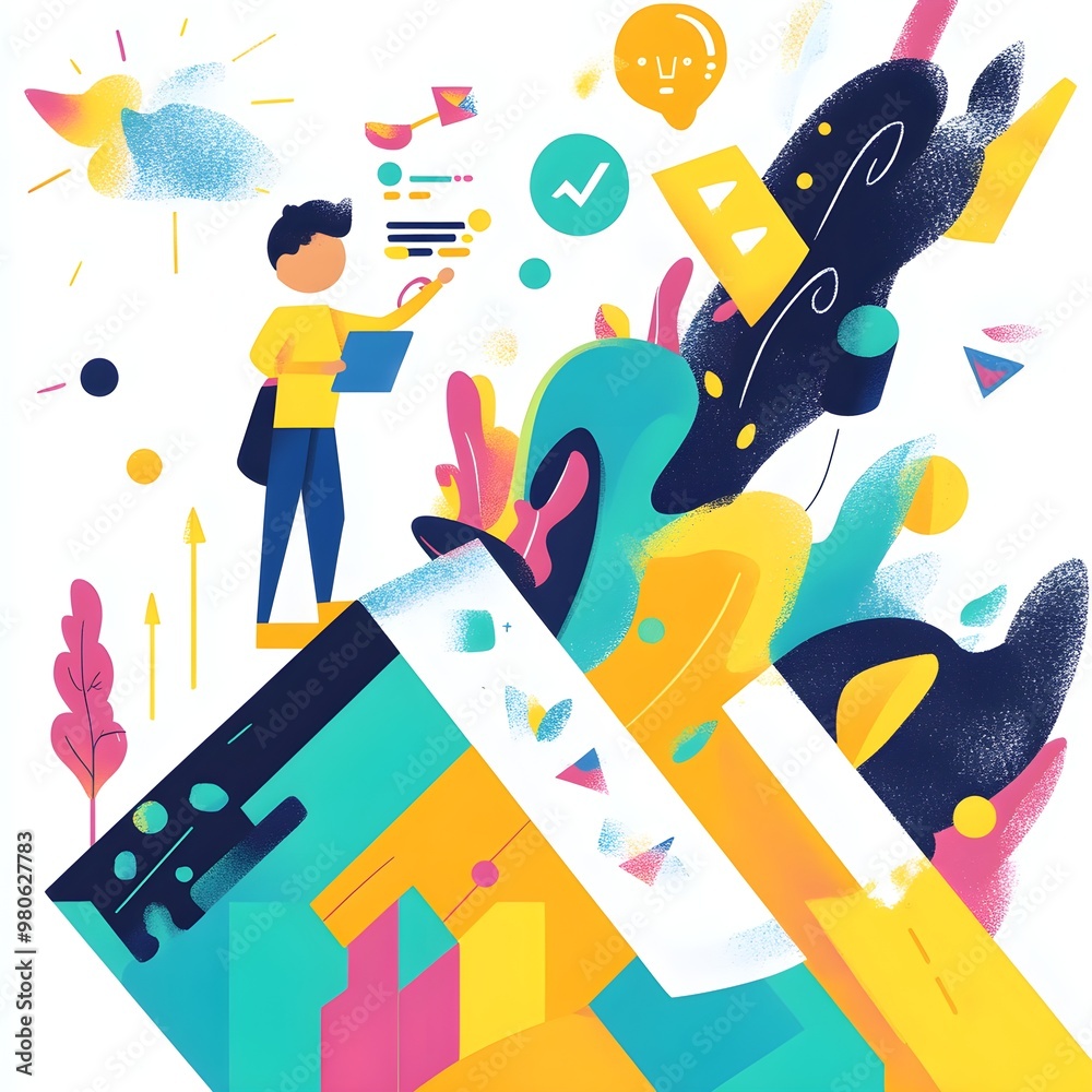 Celebrating a breakthrough in AI flat design top view innovation theme ...