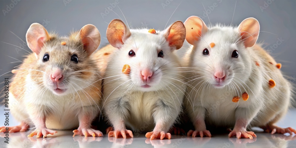 "Fenestrated rodents with inflamed skin lesions, pale yellow-orange ...
