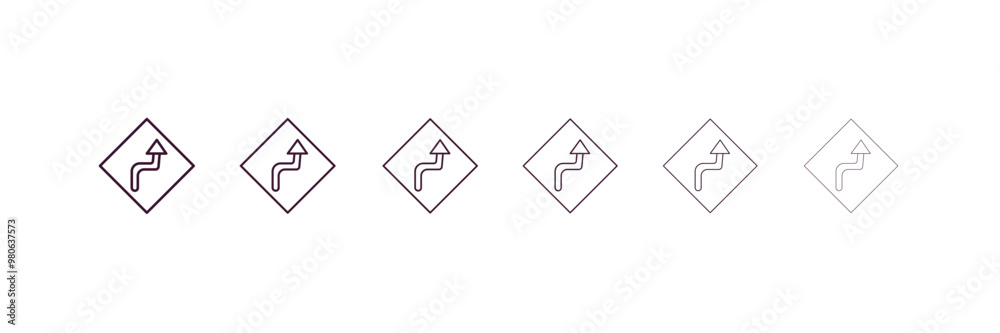 curves sign outline icon. Linear vector from traffic signs concept. 6 different line style ...