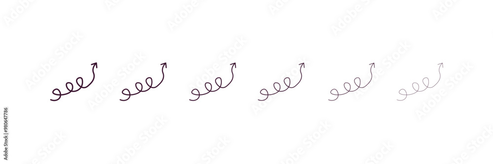 swirly scribbled arrow outline icon. Linear vector from user interface concept. 6 different line ...