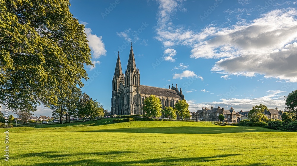 Majestic view of Downpatrick's Cathedral Church, Northern Ireland, with ...
