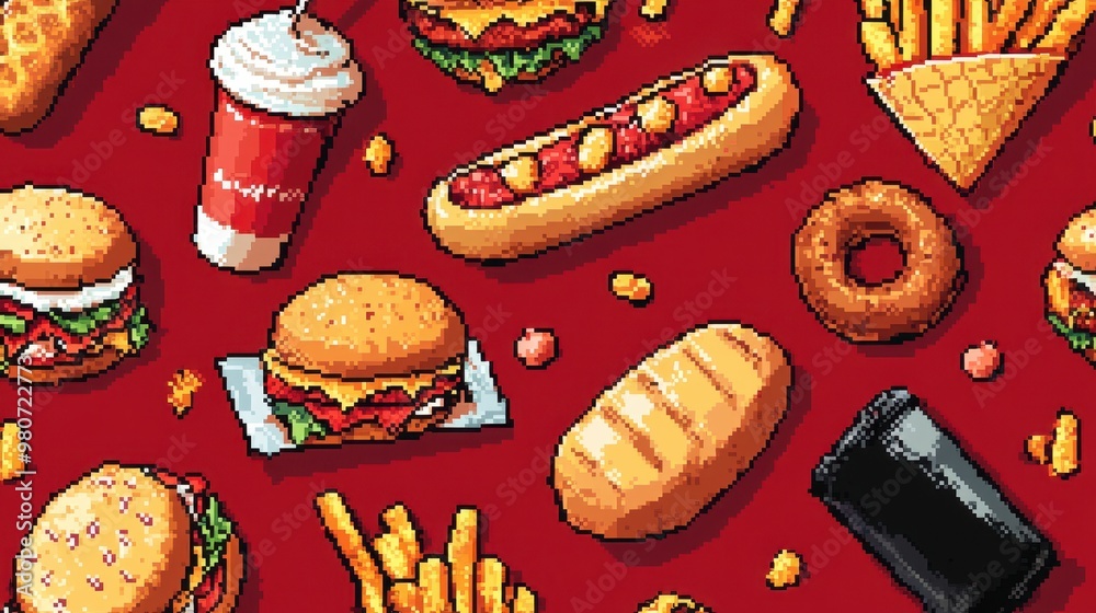 Stock-Illustration „Pixel Art Fast Food Vector Set with Burger,pizza ...