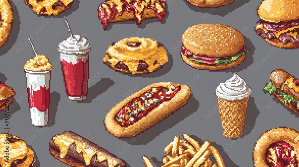 Stock-Illustration „Pixel Art Fast Food Vector Set with Burger,pizza ...