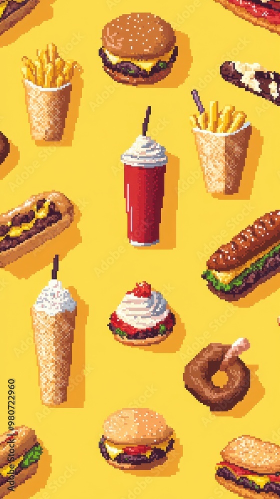 Pixel Art Fast Food Vector Set with Burger,pizza,Soda,Ice Cream,Hot Dog ...