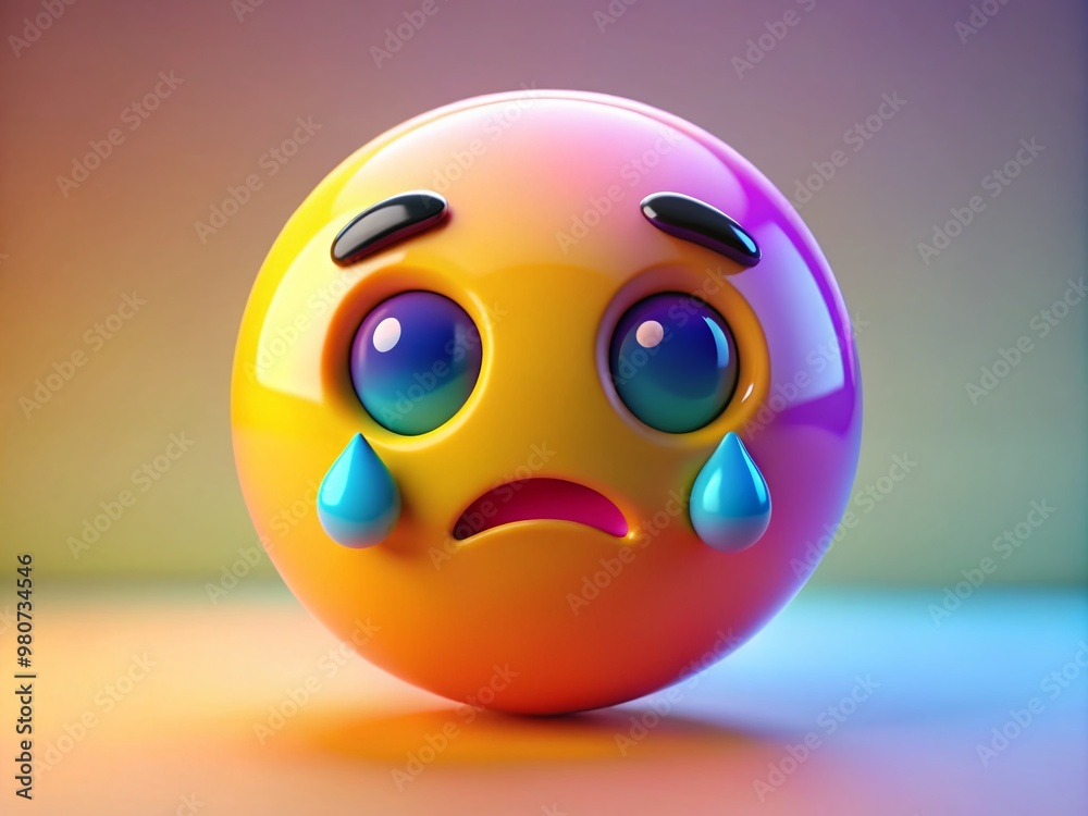 A colorful, animated emoticon face with tears streaming down its cheeks ...
