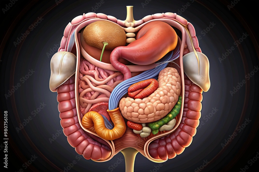 Detailed Illustration of Human Digestive System Showing Internal Organs ...