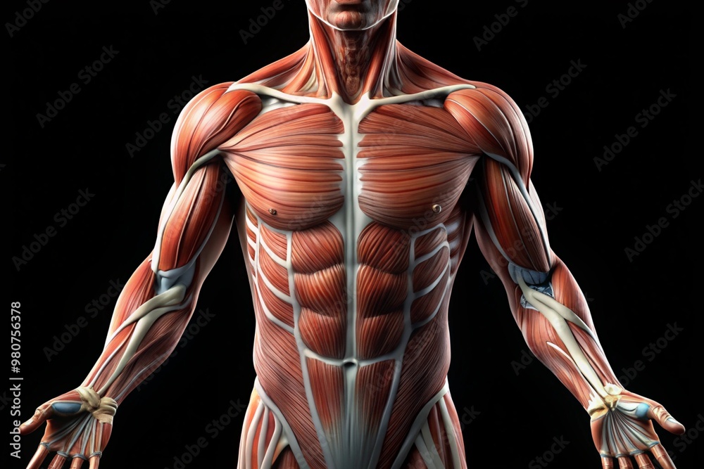 Detailed Anatomical Illustration of Male Muscular System with Focus on ...