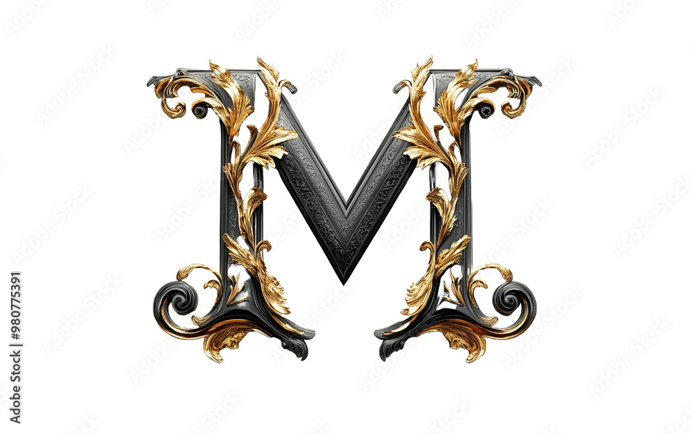 Gothic style font letter M logo isolated on white or transparent ...