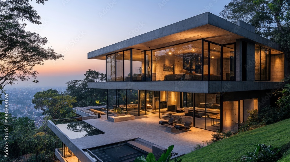 Ilustración de Stock Staggered levels of an ultra-modern cube house ...