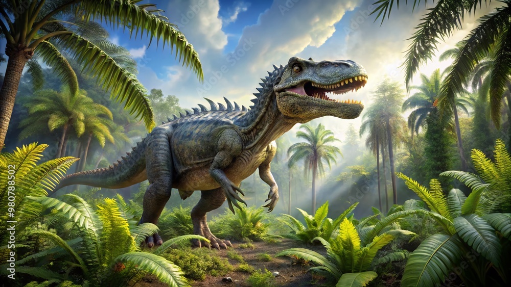 A prehistoric Estemmenosuchus, a large Permian therapsid, stands ...