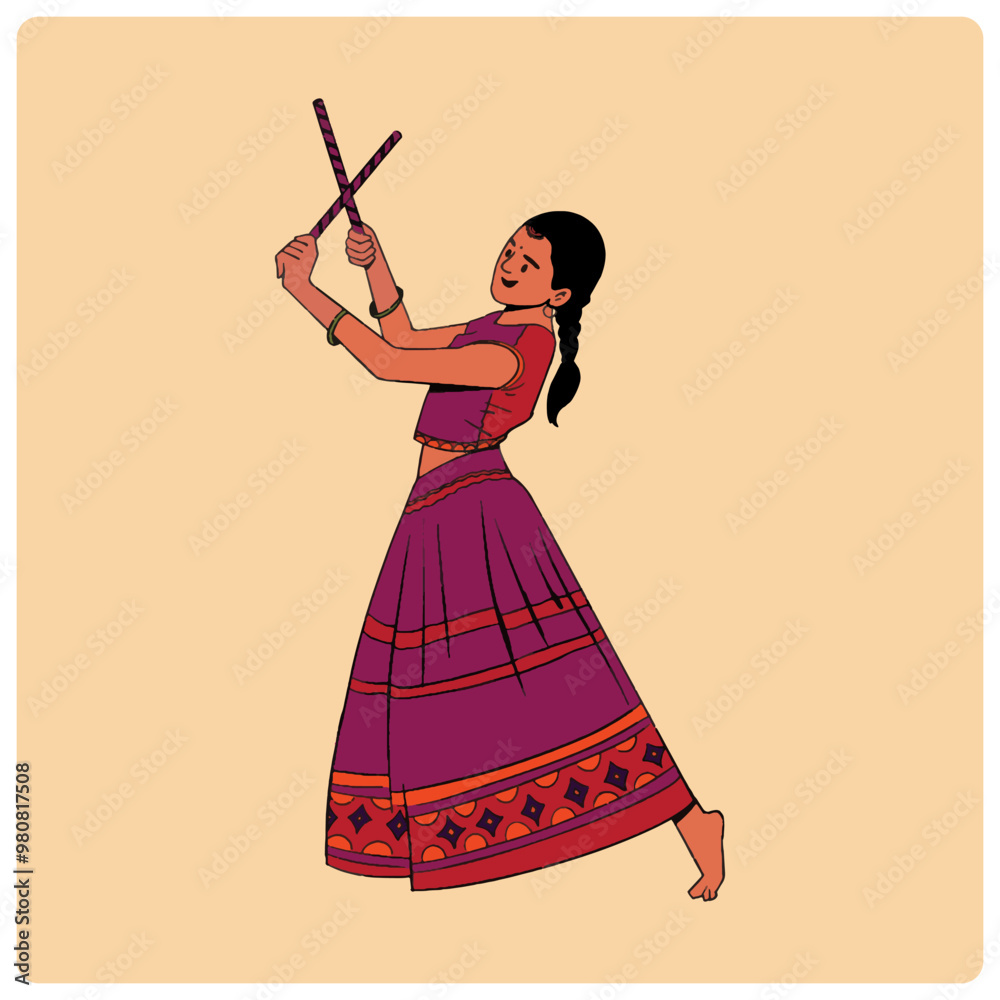 Indian girl celebrating Navratri festival, Young girl Dancing Garba ...