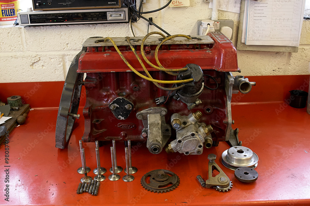 Around 1971, Parts of engine block for Ford competition engine 1600cc ...