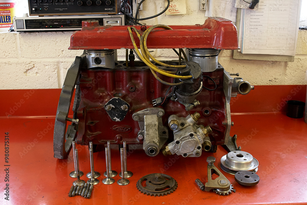 Around 1971, Parts of engine block for Ford competition engine 1600cc ...