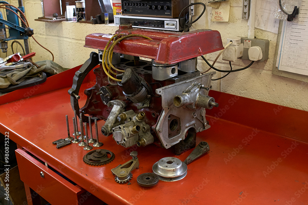 Around 1971, Parts of engine block for Ford competition engine 1600cc ...