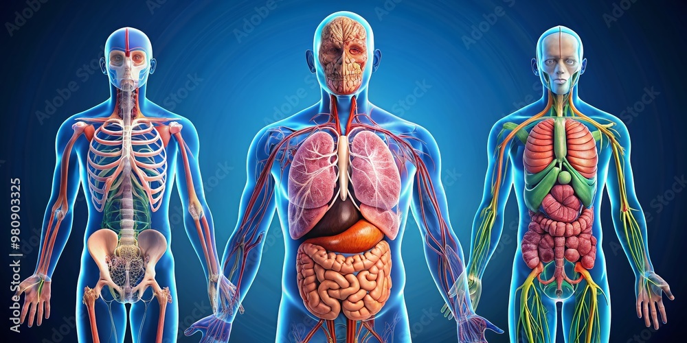 Illustrated diagram of the human body displaying internal organs ...