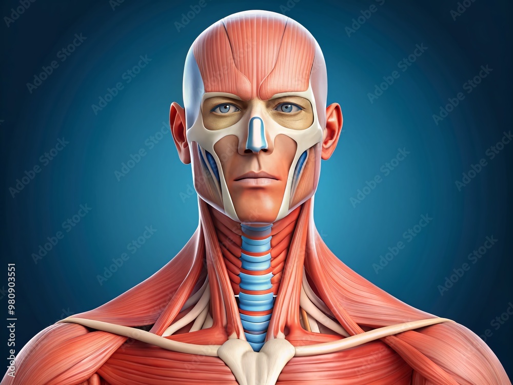 Illustration of the omohyoid muscle, a flat, triangular muscle in the ...