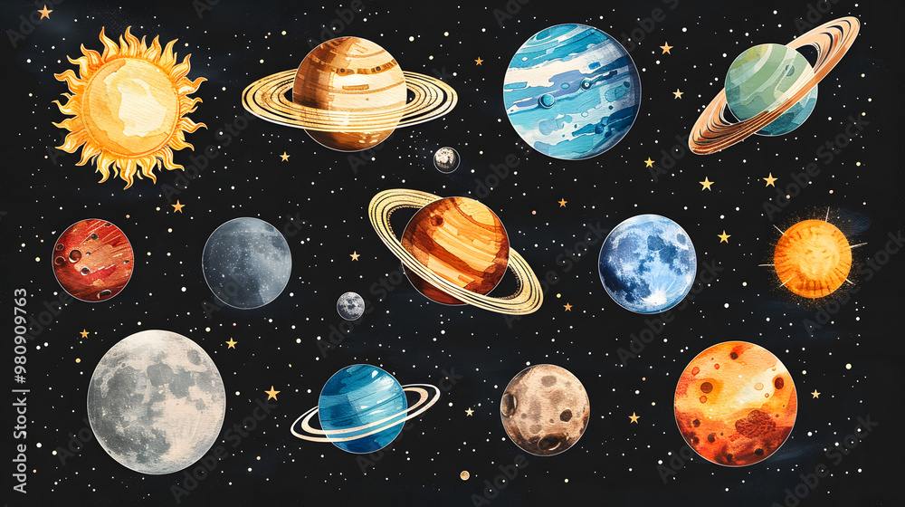 Planets of the Solar System watercolour poster set Watercolor planet ...