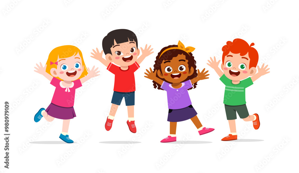 little kid and friend raise hand up Stock Vector | Adobe Stock