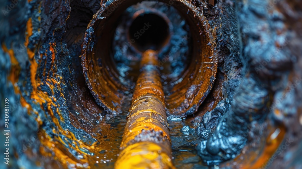 An extreme close-up view of a heavily corroded and rusted industrial ...