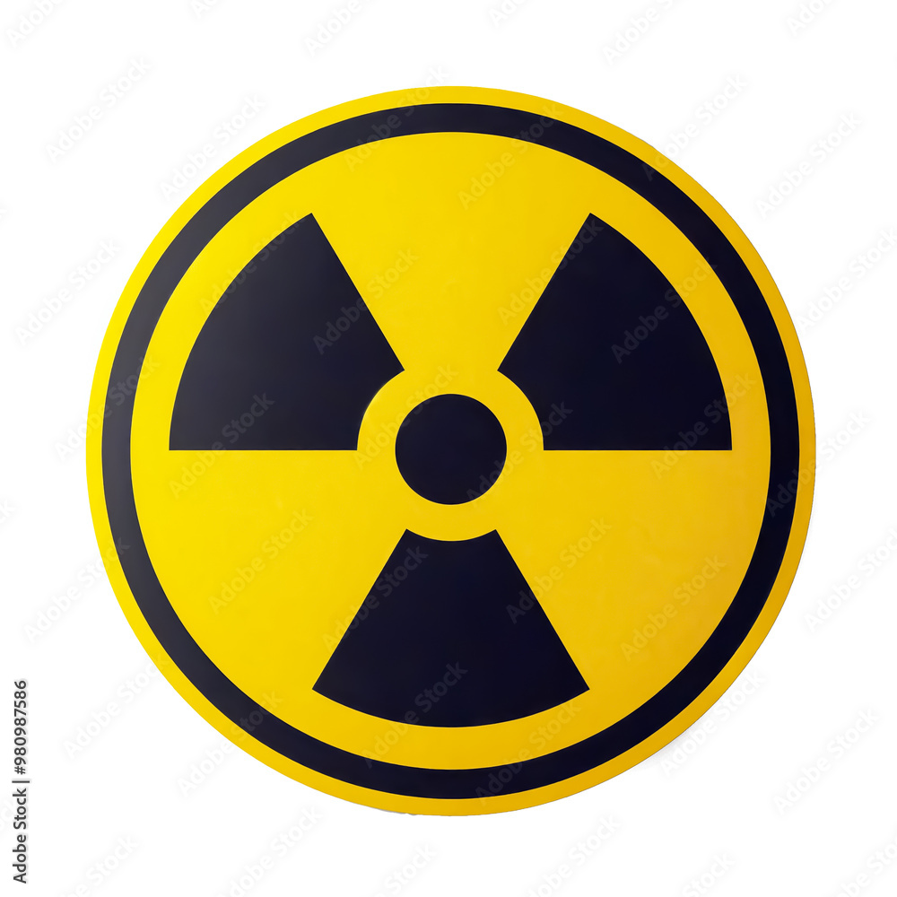 Yellow radiation warning symbol with black triangular shapes ...