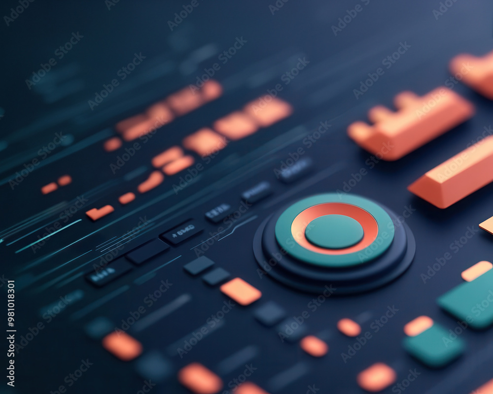 Futuristic user interface, data visualization, tech dashboard with vibrant elements, high-tech ...