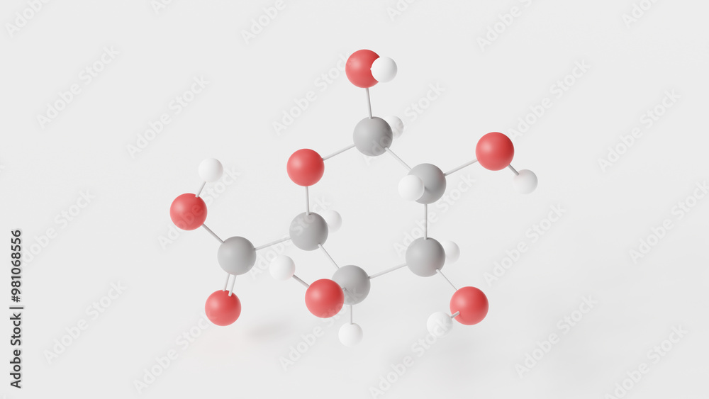 d-galacturonic acid molecule 3d, molecular structure, ball and stick ...
