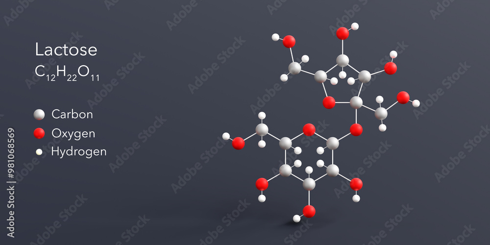 Ilustración de Stock lactose molecule 3d rendering, flat molecular ...