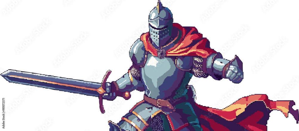 Draw pixel art of a knight in shining armor, pixel art on white ...