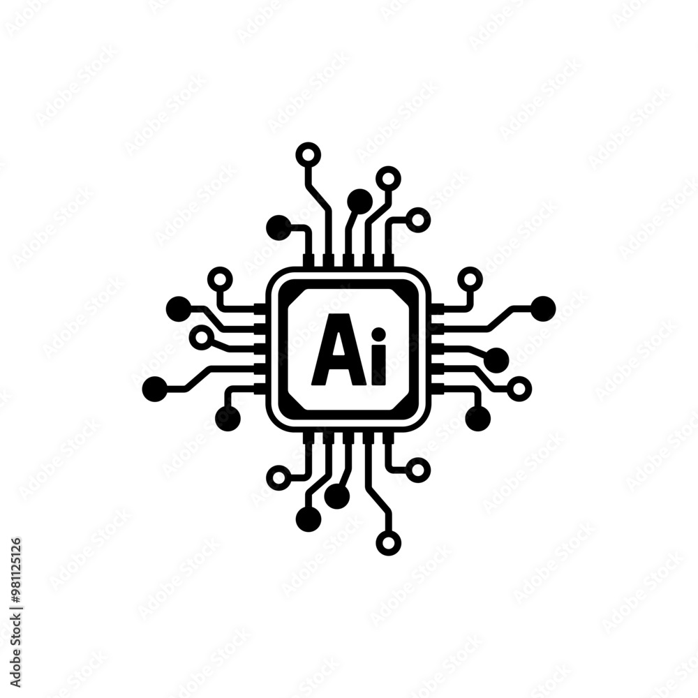Circuit electronic chip processor, Artificial intelligence Ai logo icon ...