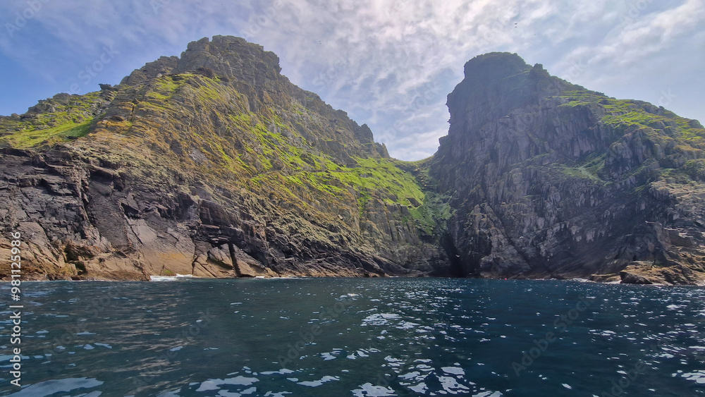 A sweeping view of Skellig Michael reveals its dramatic cliffs and ...