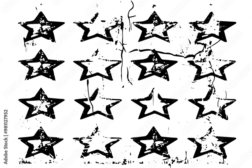 Red vintage stars featuring a distressed appearance with cracks and ...