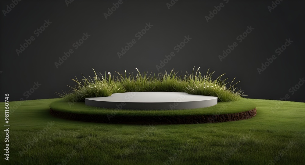 Grass 3D podium green background field land ground render isolated ...