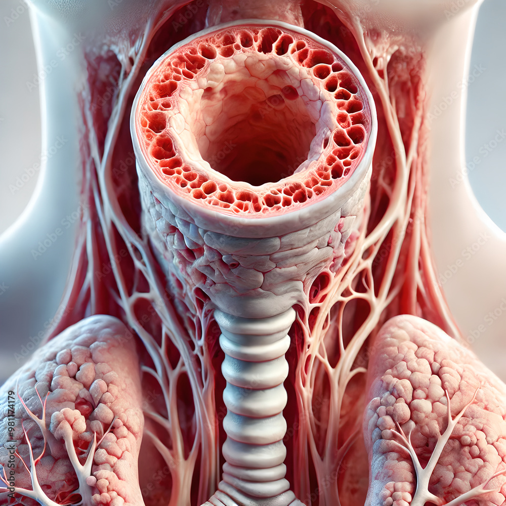 3D Model tracheal anatomy: Close-up tracheal stenosis, focusing on the ...