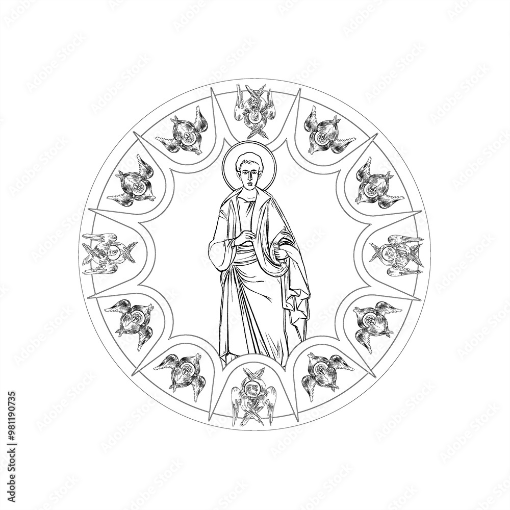 Thomas Becket sky round dome with 4 apostles and seraphim. Coloring ...