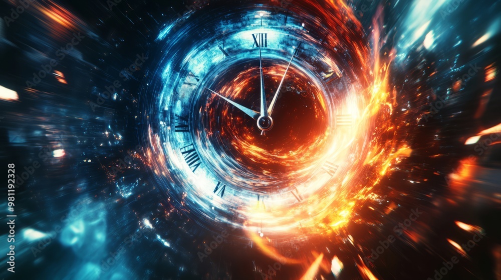 Time travel Technology Background with Clock concept and Time Machine, Can rotate clock hands ...