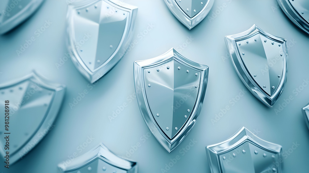 3D Plain Light Blue Backdrop with Floating Integrity Shields - Wide ...