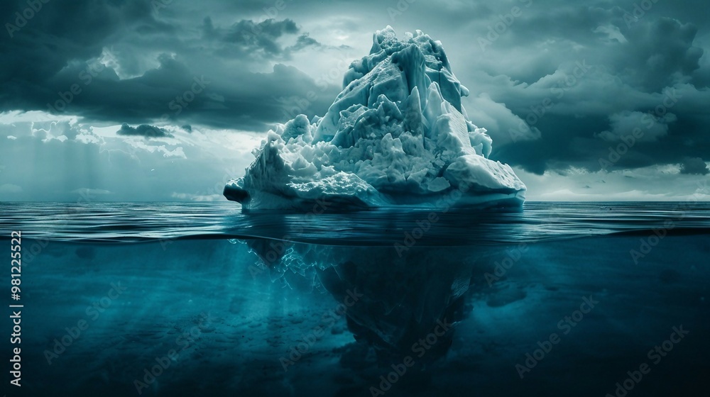 Expansive Iceberg Scene Showing the Massive Ice Formation Above and ...