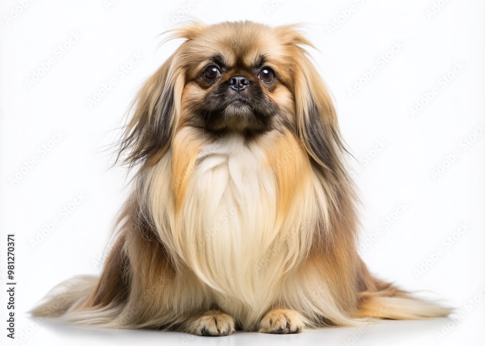 Adorable fluffy Pekingese dog with long silky coat and friendly facial ...