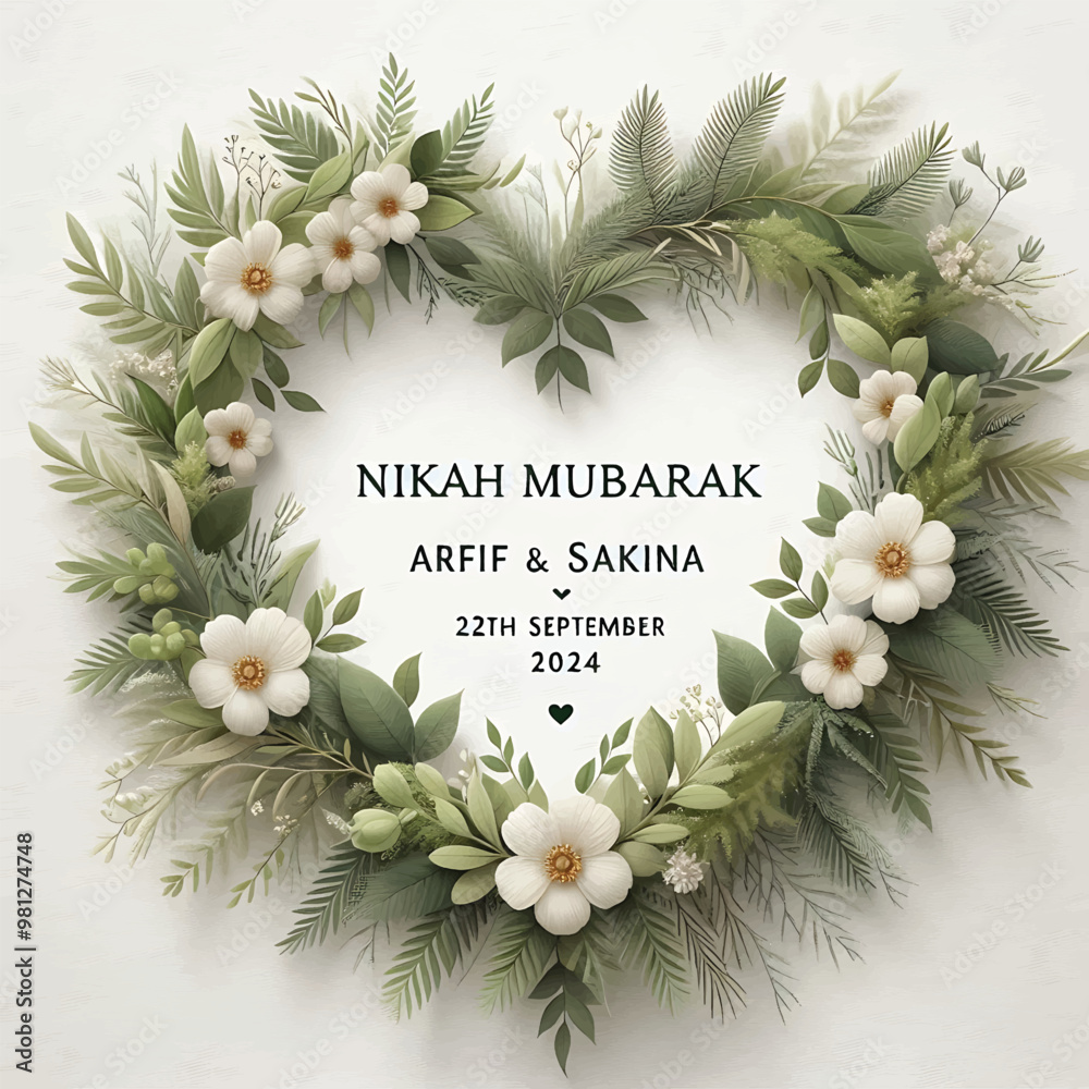Nikkah Mubarak Card, Luxury Floral Wreath, Wedding Card, Islamic ...