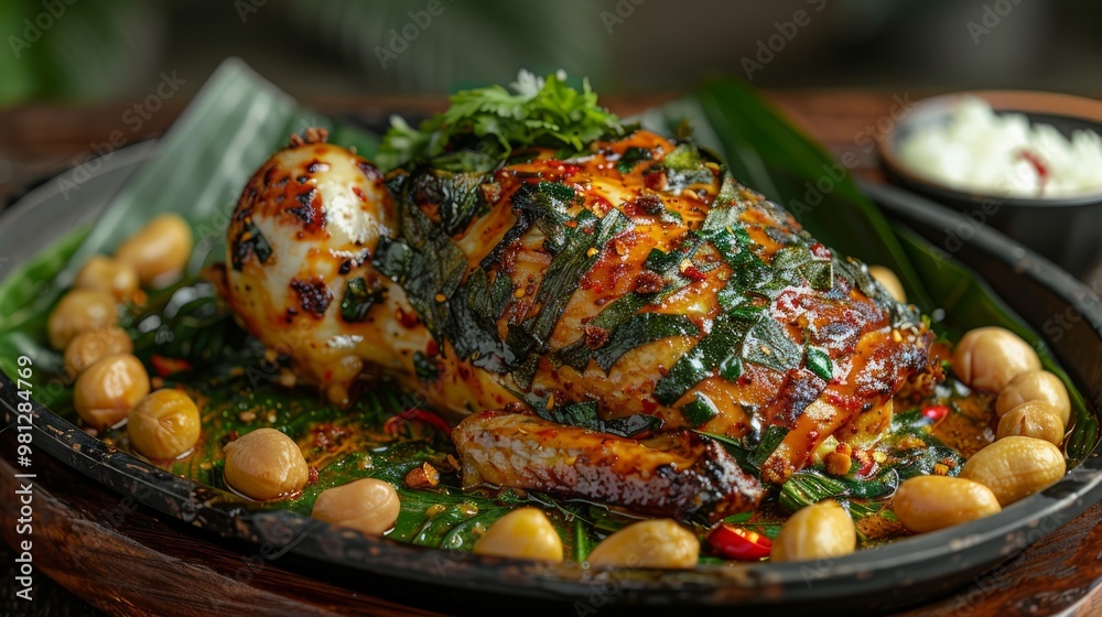 Balinese Indonesian food, Ayam Betutu. Whole chicken filled with ...