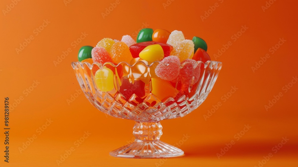 high-resolution crystal bowl filled with vibrant colorful candies ...
