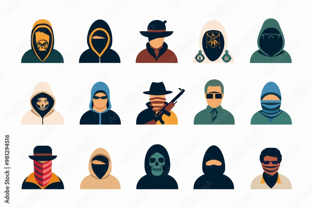 Thief icon, criminal person sign, bandit in mask, burglar silhouette ...