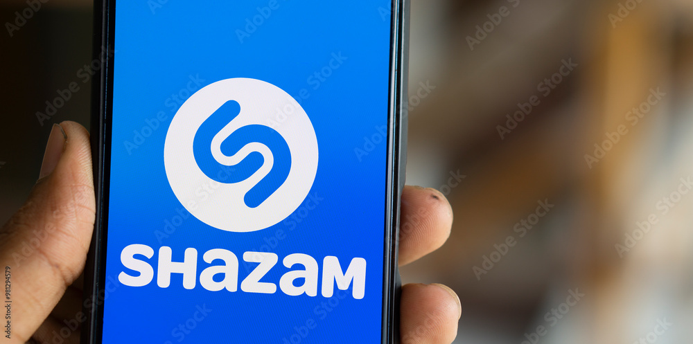 Dhaka, bangladesh- 18 Sep 2024: Shazam logo is displayed on smartphone. Shazam can identify ...
