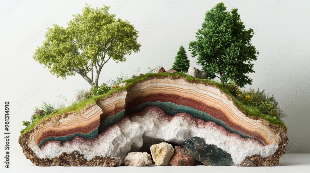 A cross section illustration of a geological formation, depicting its ...