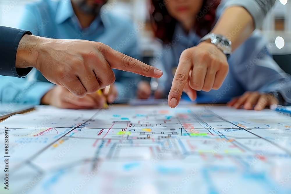 Team Brainstorming Project with Flow Chart and Finger Pointing Stock ...